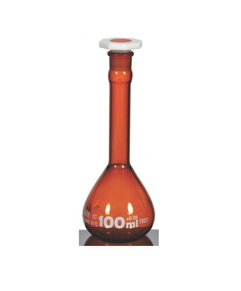Amber, Wide Mouth Volumetric Flasks, 5mL - 250mL