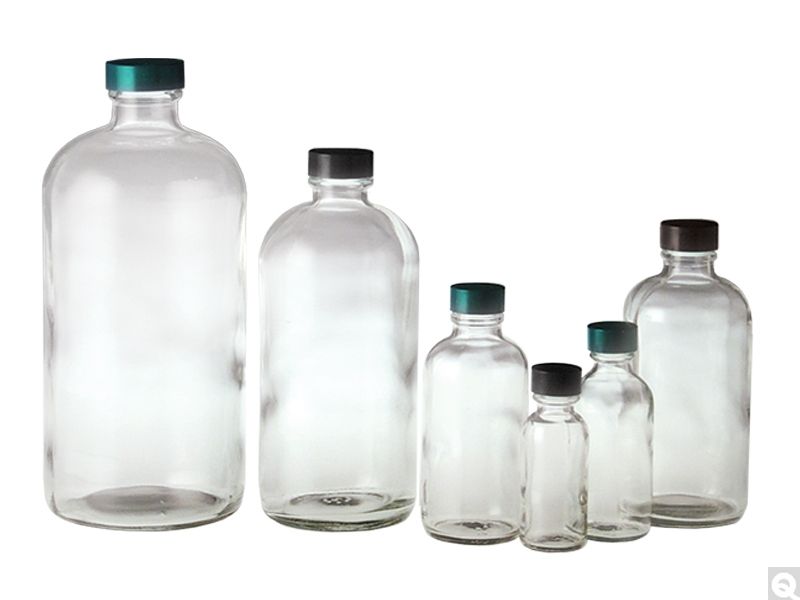 Flint Glass Narrow Mouth Boston Round Bottles, Phenolic Caps, Rubber ...